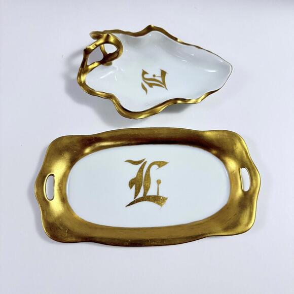 Other | Vintage Tray Monogram Set Of 2 Gold Accent Made In Germany ...